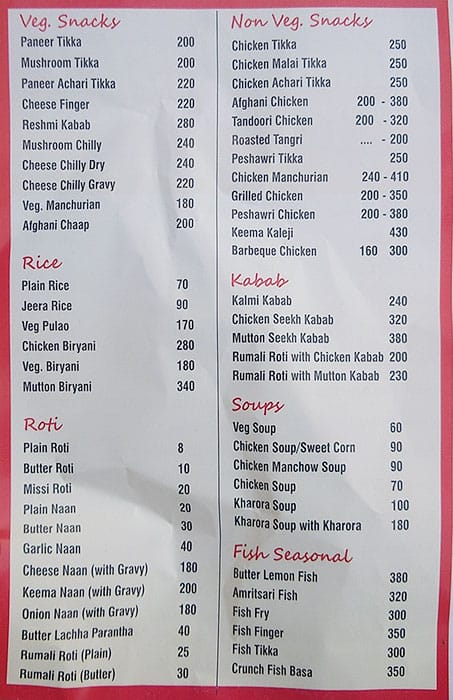 Menu of Meat Master, Phase 10, Mohali