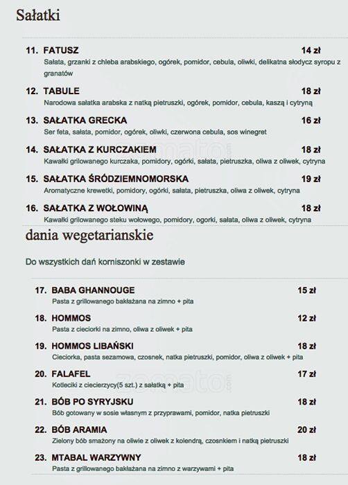 Menu at ARAMIA pub & bar, Szczecin