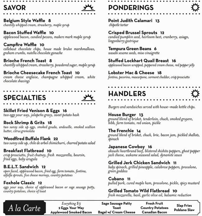 Menu at Foxhole Culinary Tavern desserts, Austin