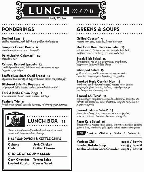 Foxhole Culinary Tavern Menu, Menu for Foxhole Culinary Tavern, Avery ...