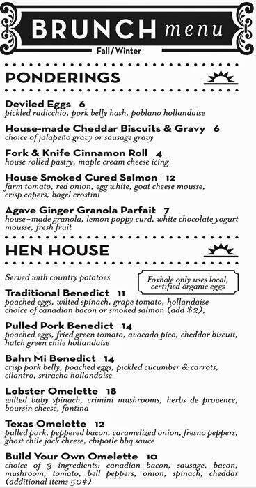 Menu at Foxhole Culinary Tavern desserts, Austin