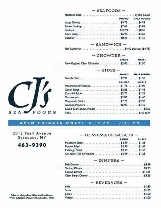 CJ's Seafoods Menu, Menu for CJ's Seafoods, Syracuse, Syracuse ...
