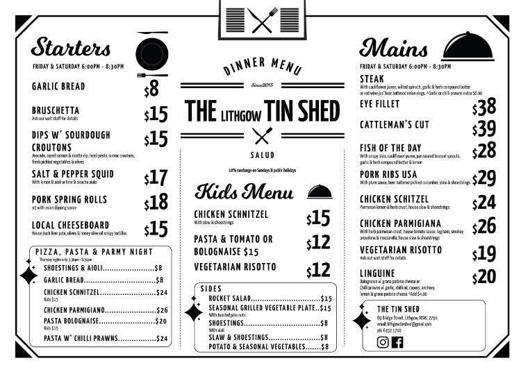Menu at Salud cafe, Lithgow
