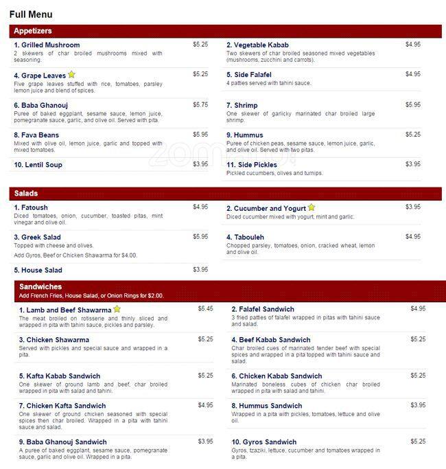 Chez Ali Menu, Menu for Chez Ali, University Hills, Denver - Urbanspoon ...