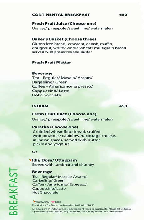 Menu at Latest Recipe, Candolim, Hotel Le Meridien