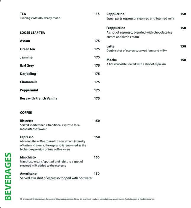 Menu at Latest Recipe, Candolim, Hotel Le Meridien