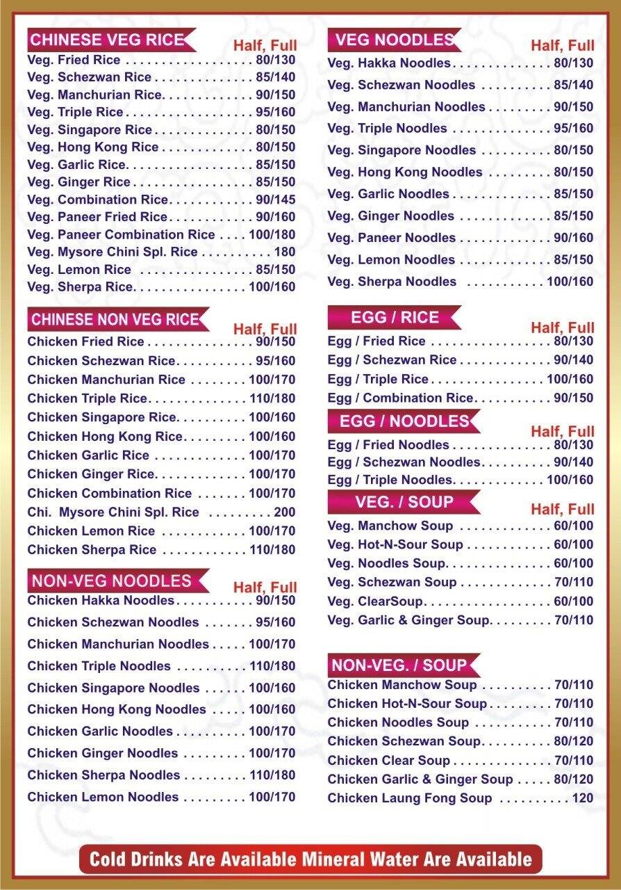 Menu of Mysore Chinese Corner, Sakinaka, Mumbai