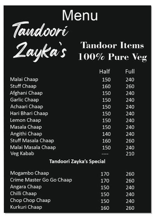 Menu of Tandoori Zayka, Mayur Vihar Phase 1, New Delhi