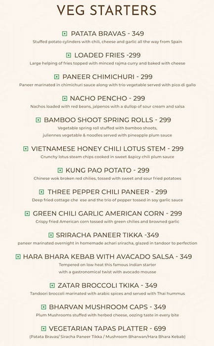 Menu at Tamasha Bar Stock Exchange, Jamshedpur