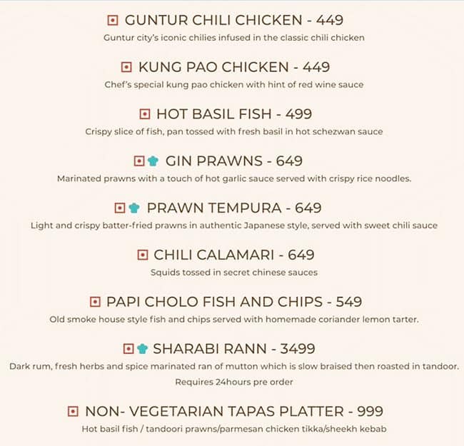 Menu at Tamasha Bar Stock Exchange, Jamshedpur