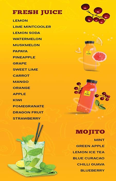 Menu of Fuel Juice & Pasta Bar, West Mambalam, Chennai