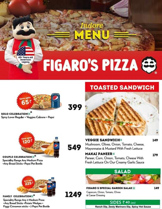 Menu of Figaro's Pizza, Old Palasia, Indore