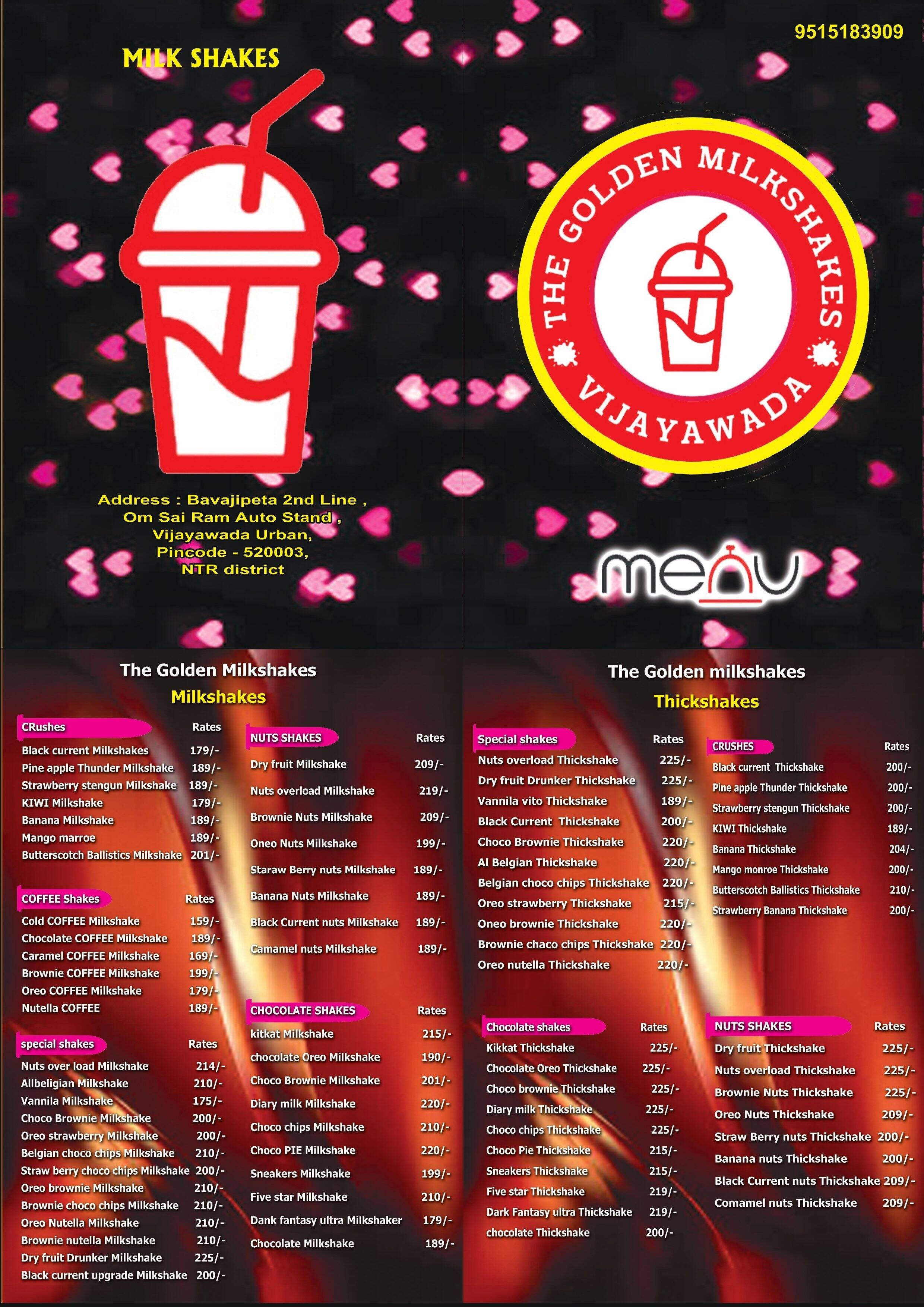 Menu of The Golden Milkshakes, Governorpet, Vijayawada