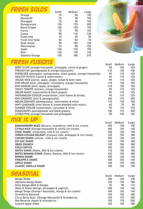 Menu of Juicy Fresh, Bhawanipur, Kolkata