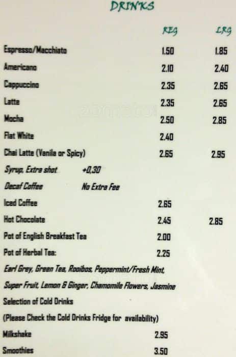 Menu at Passion Cafe, London, 549 Green Lanes