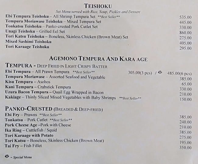 Menu at The New Kamameshi House restaurant, Makati