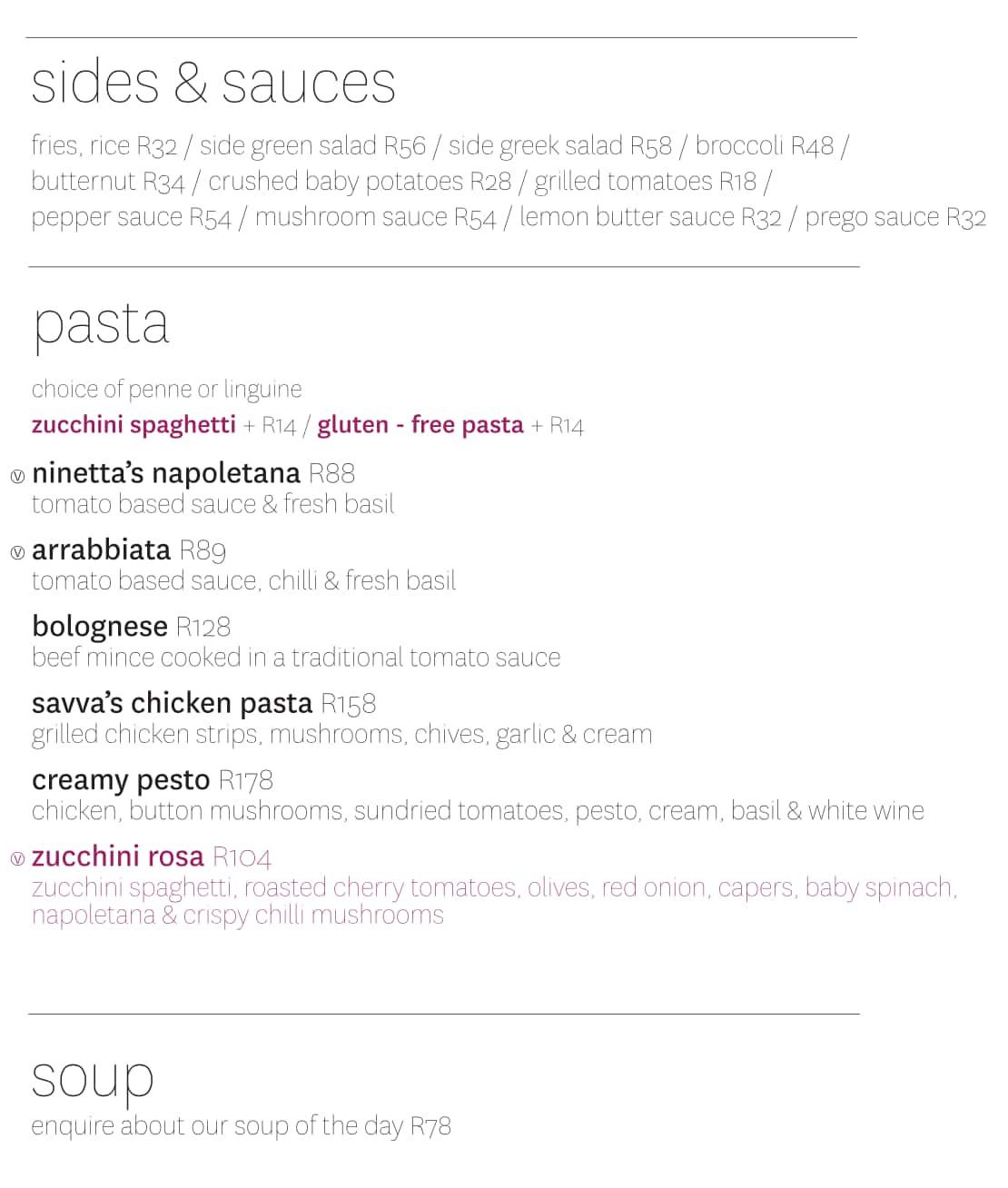 Menu at tashas Bedfordview cafe, Johannesburg, Shop 12