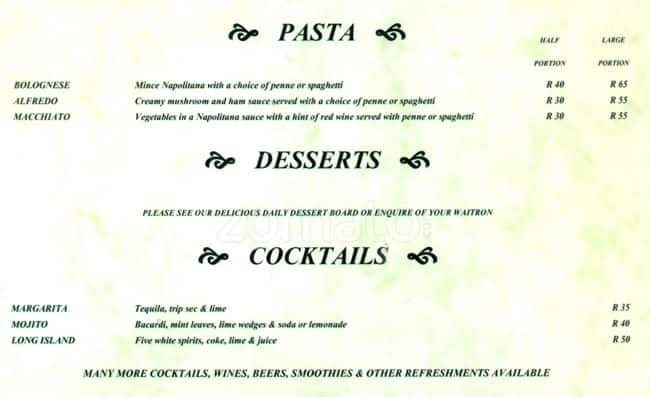 Menu at Huddle 19 pub & bar, Johannesburg, 121 Club Street
