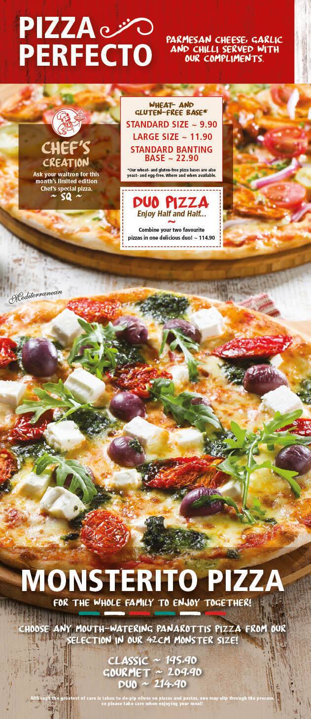 Menu at Panarottis North Beach pizzeria, Durban