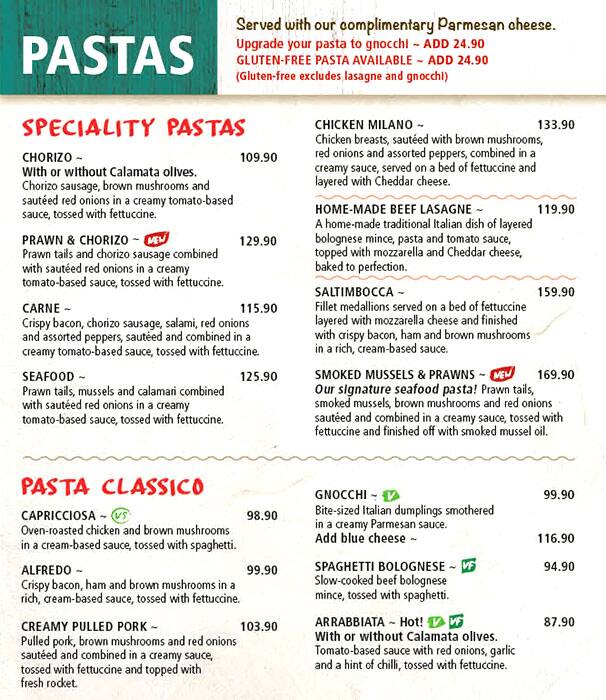 Menu at Panarottis restaurant, Umhlanga, Shop U40/41/41A Cornubia ...