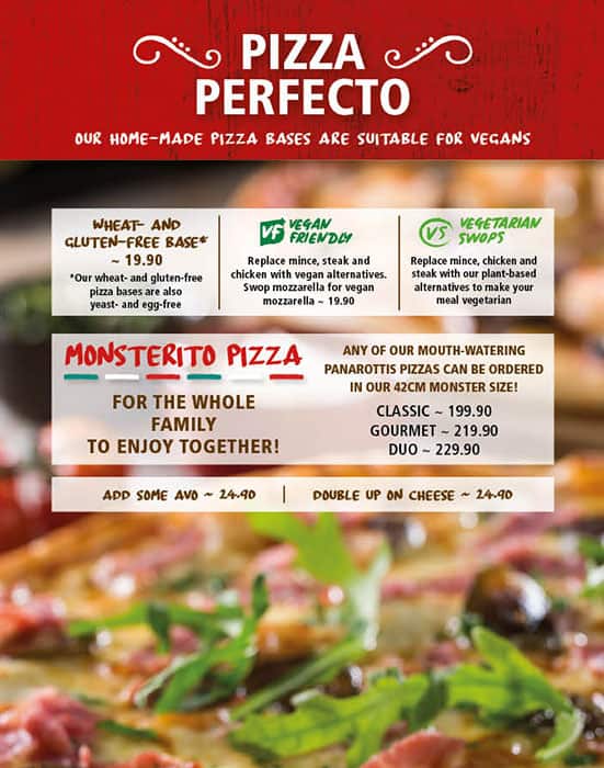 Menu at Panarottis restaurant, Umhlanga, Shop U40/41/41A Cornubia ...