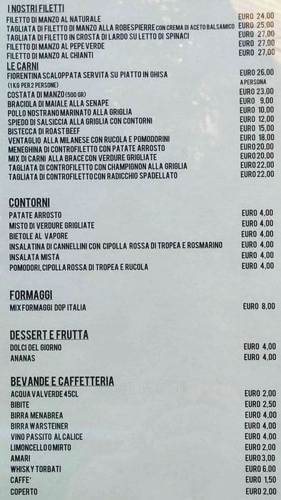 Menu da Osso steakhouse, Milano