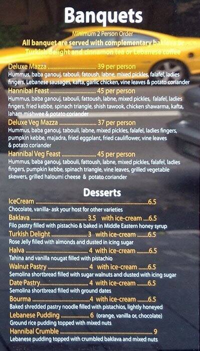 Menu at Hannibal fast food, Surry Hills