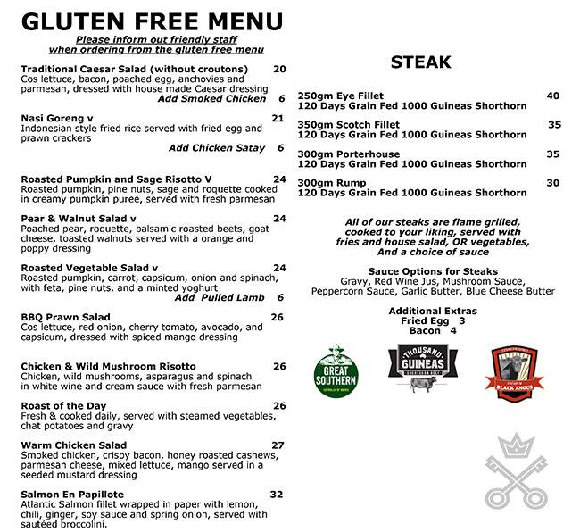 Menu at Cross Keys Hotel restaurant, Essendon