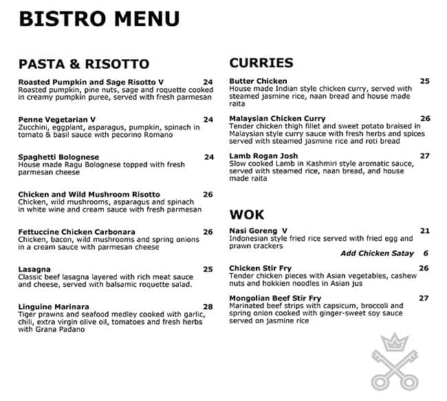 Menu at Cross Keys Hotel restaurant, Essendon