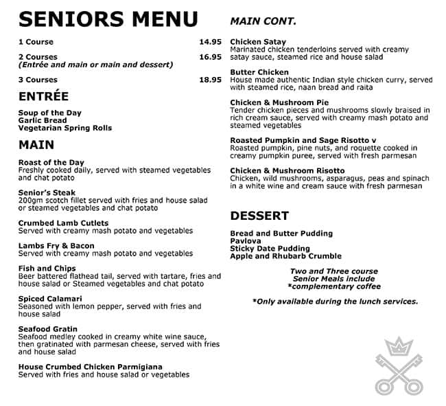 Menu at Cross Keys Hotel restaurant, Essendon