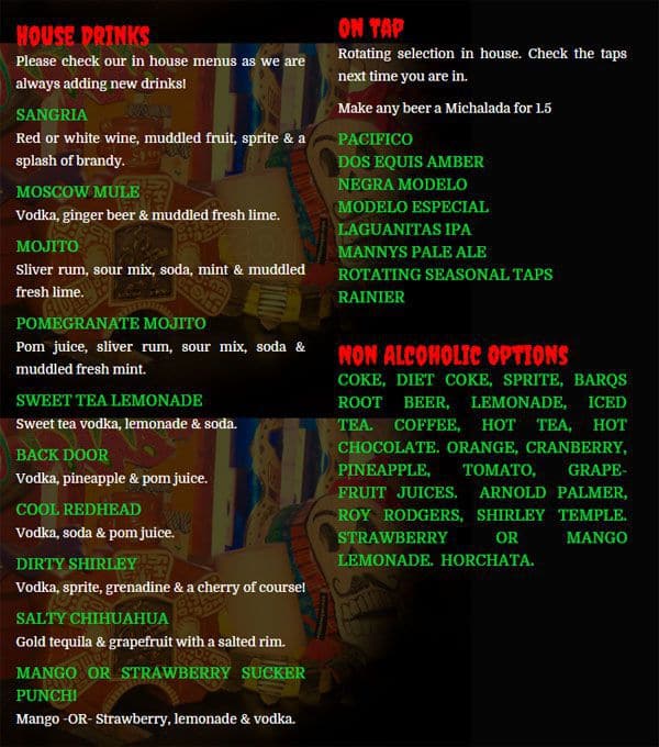 Menu at El Chupacabra South Lake Union restaurant, Seattle, 901 ...