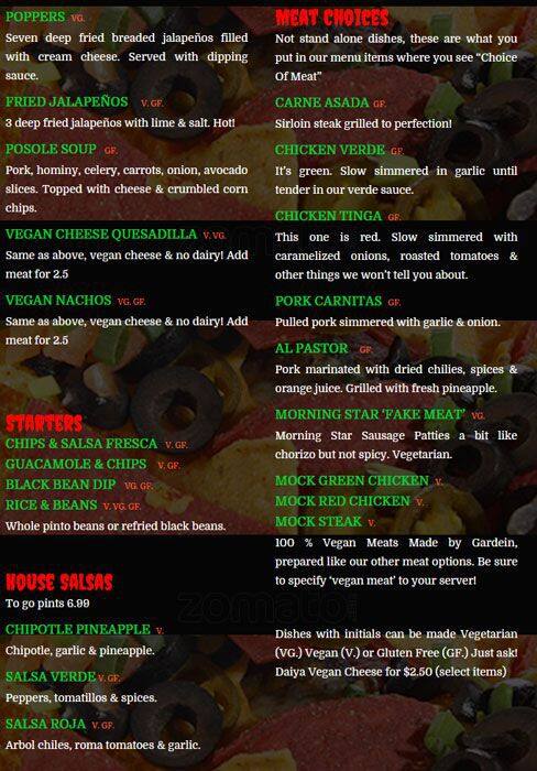 Menu at El Chupacabra South Lake Union restaurant, Seattle, 901 ...