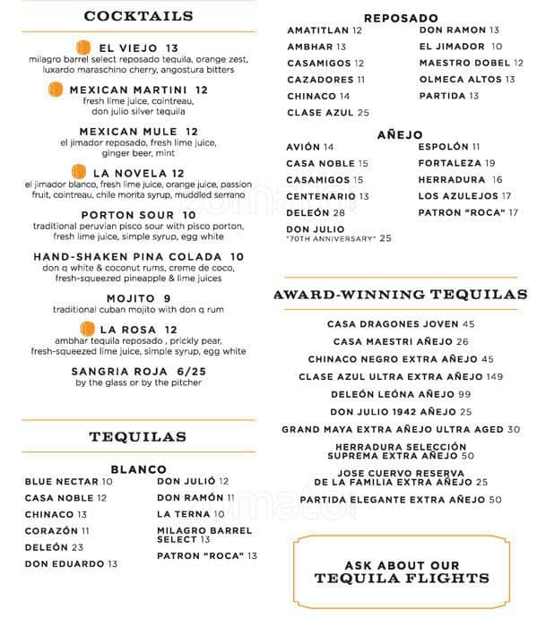 Menu at Meso Maya Comida y Copas pub & bar, Dallas, Preston Rd Suite 1426