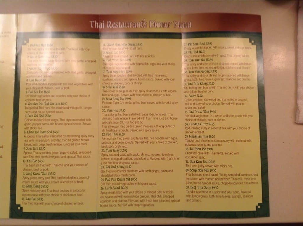Menu at Taste Of Thailand Restaurant, San Antonio