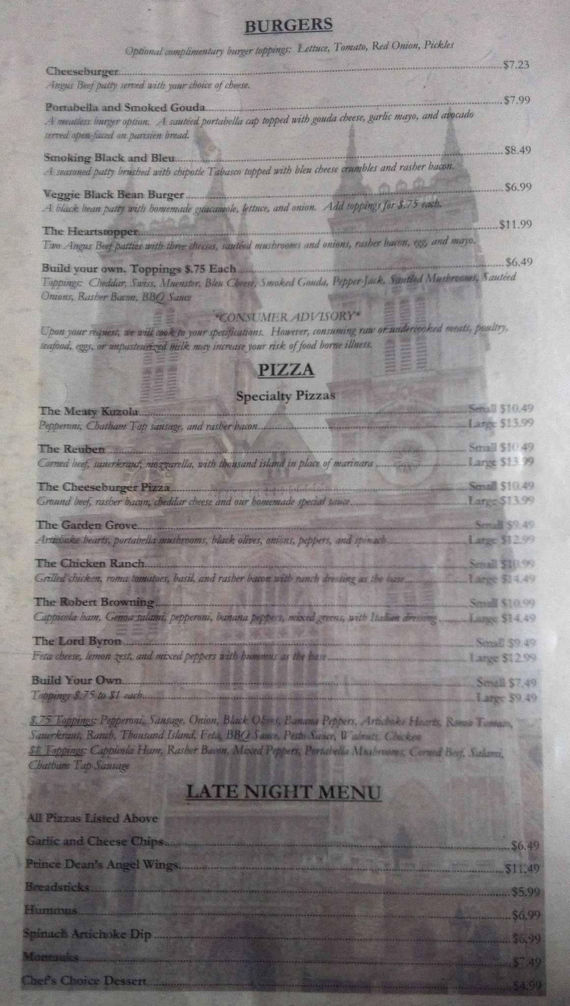 Menu at Chatham Tap Mass Ave pub & bar, Indianapolis, 719 Massachusetts Ave