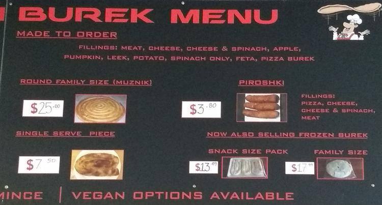 Menu at Kings Fresh Burek, Lalor