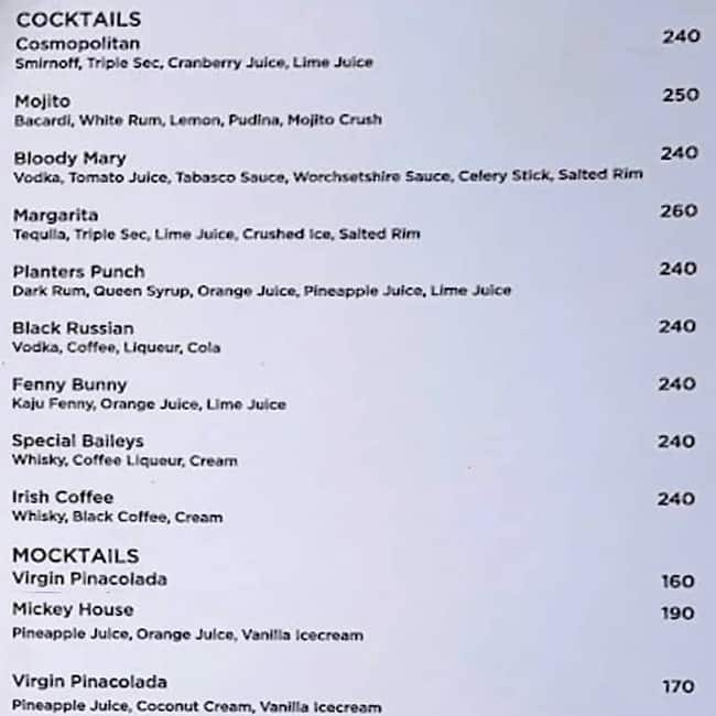 Menu of Anand Bar Seafood Restaurant, Anjuna, Goa