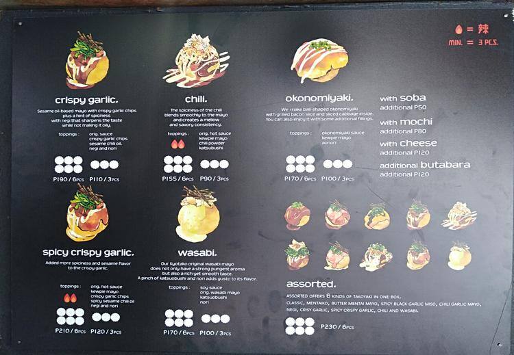 Menu at Kyotako Authentic Japanese Takoyaki, Pasay