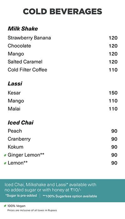 Menu at Chai bakery, Bengaluru