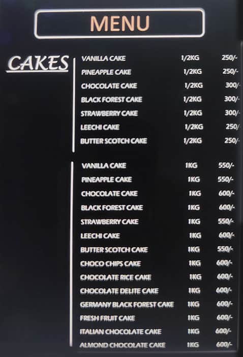 Menu of SV Bakery, Medchal Road, Hyderabad