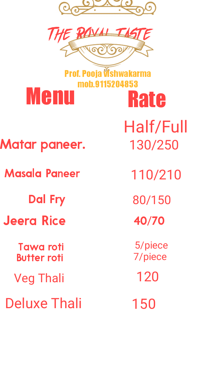 Menu of The Royal Taste, Indira Nagar, Lucknow