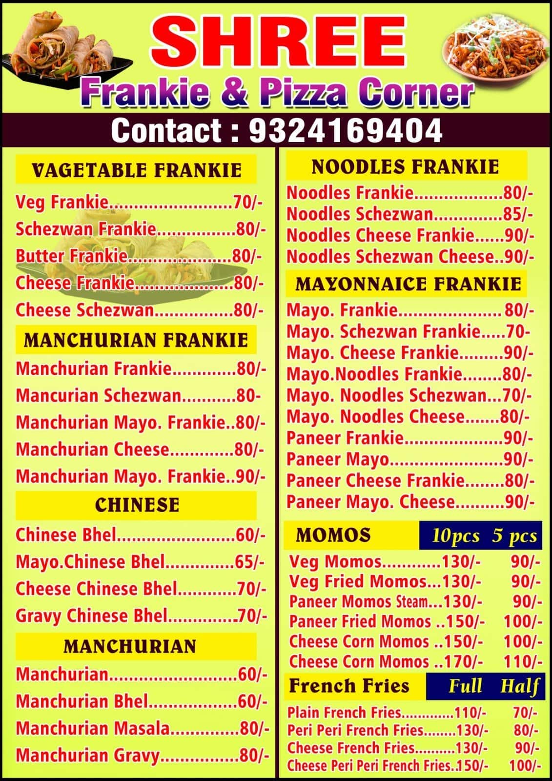Menu of Shree Frankie & Pizza Corner, Dombivali West, Thane