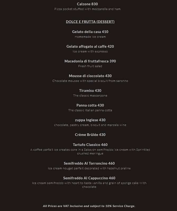 Menu at Caruso Ristorante Italiano restaurant, Makati