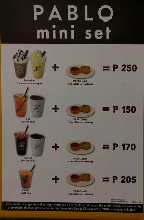 Menu at Pablo Cheese Tart pub & bar, Makati, 2/F Greenbelt 5