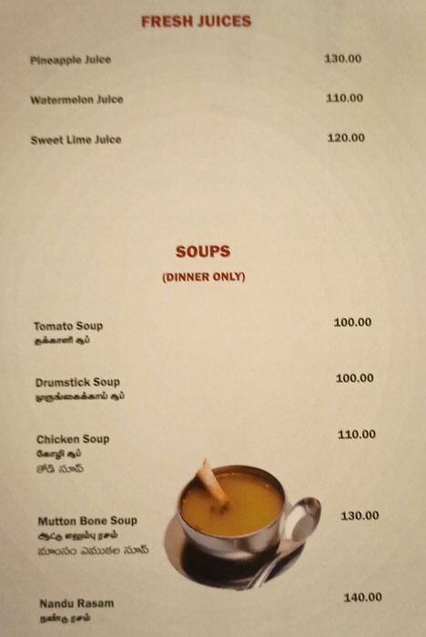 Menu of Amaravathi, Gopalapuram, Chennai