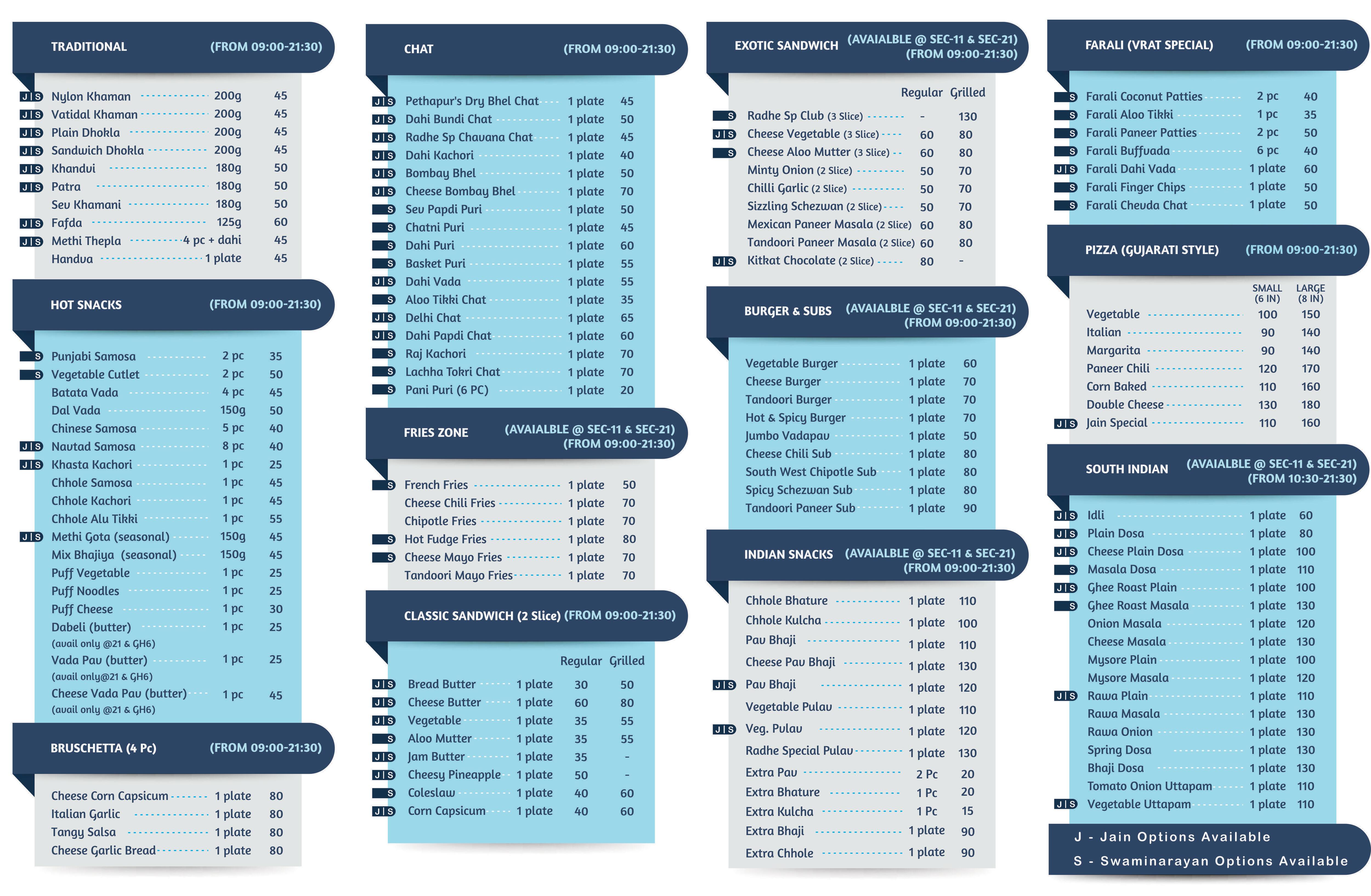 Radhe Sweets and Snacks Menu, Menu podniku Radhe Sweets and Snacks ...
