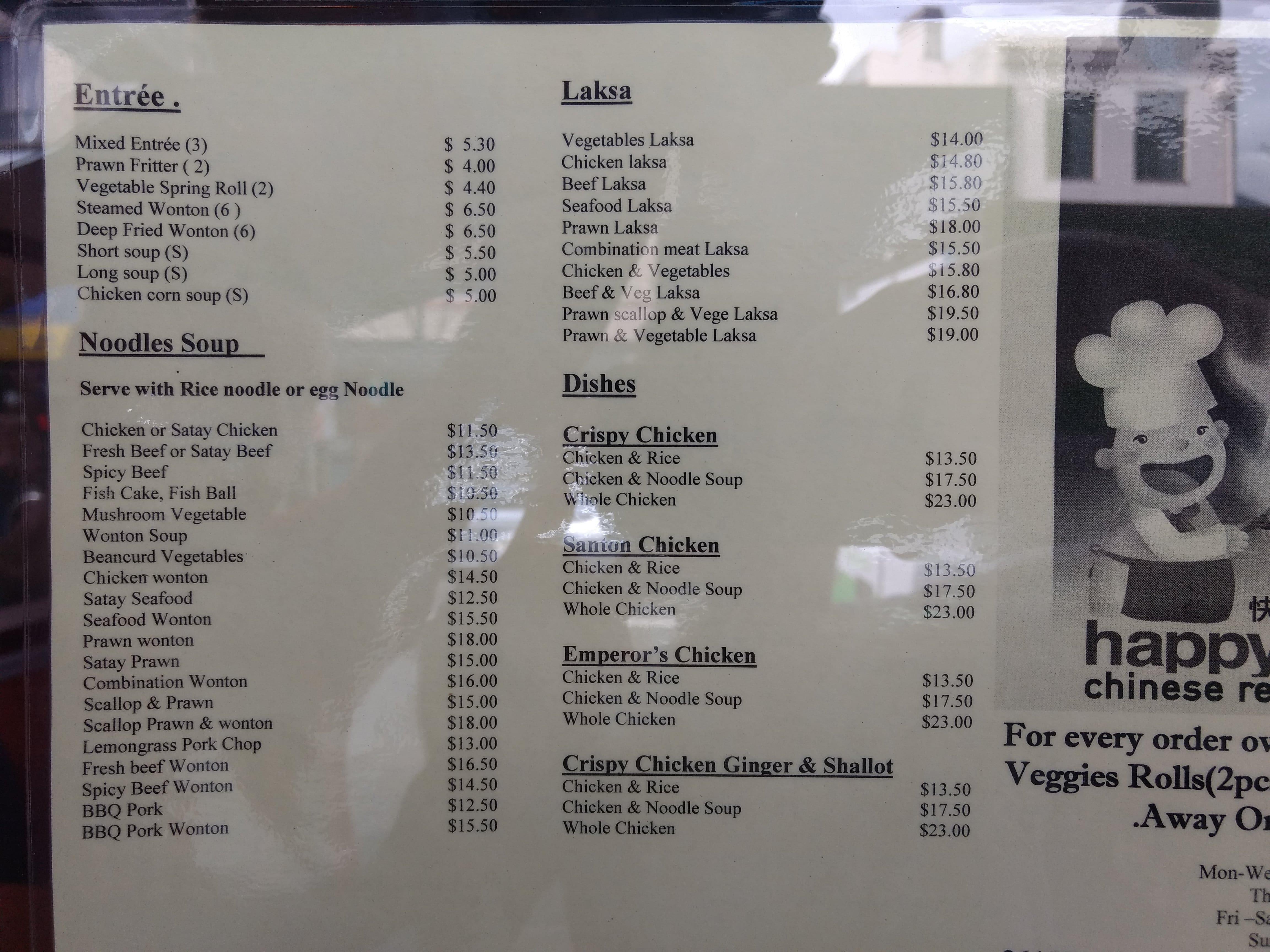 Menu at Happy Chef Chinese Restaurant, Newtown, 262-266 King St