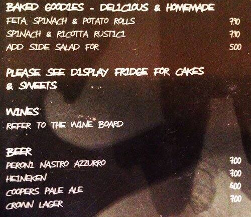 Menu at Adelaide Coffee Bar, Adelaide, 73 Grenfell St