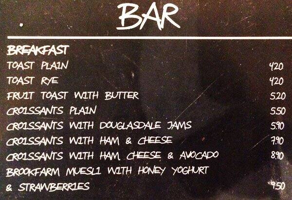 Menu at Adelaide Coffee Bar, Adelaide, 73 Grenfell St