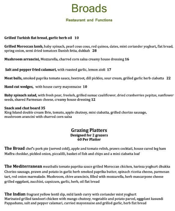 Broads Restaurant & Functions at Upper Reach Winery Menu - Urbanspoon ...